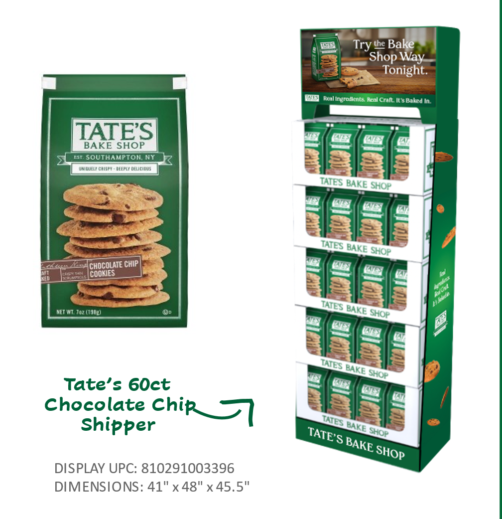 Tates Bake Shop Chocolate Chip Cookies 7oz 5/12ct Shipper Display ...